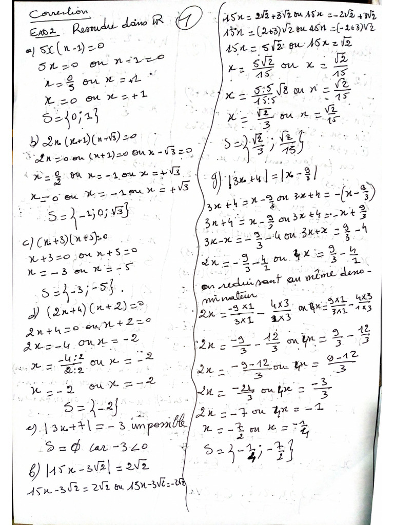 Correction Exo2,4 Et 5 Sur Équation Du Premier Degré À Une Inconnue | PDF