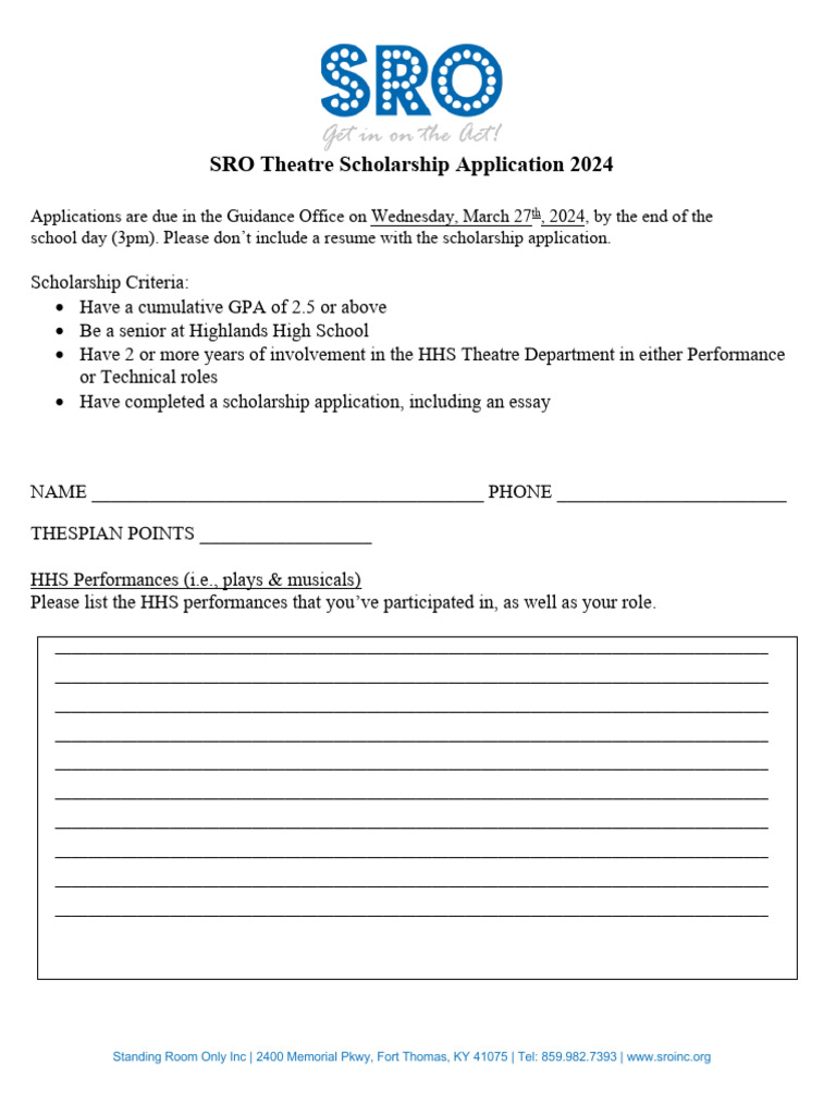 SRO Scholarship Application 2024 | PDF