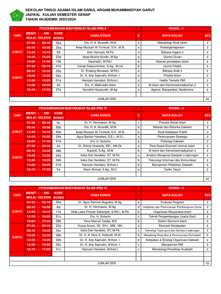 Jadwal Pmi Genap 2023-2024 | PDF