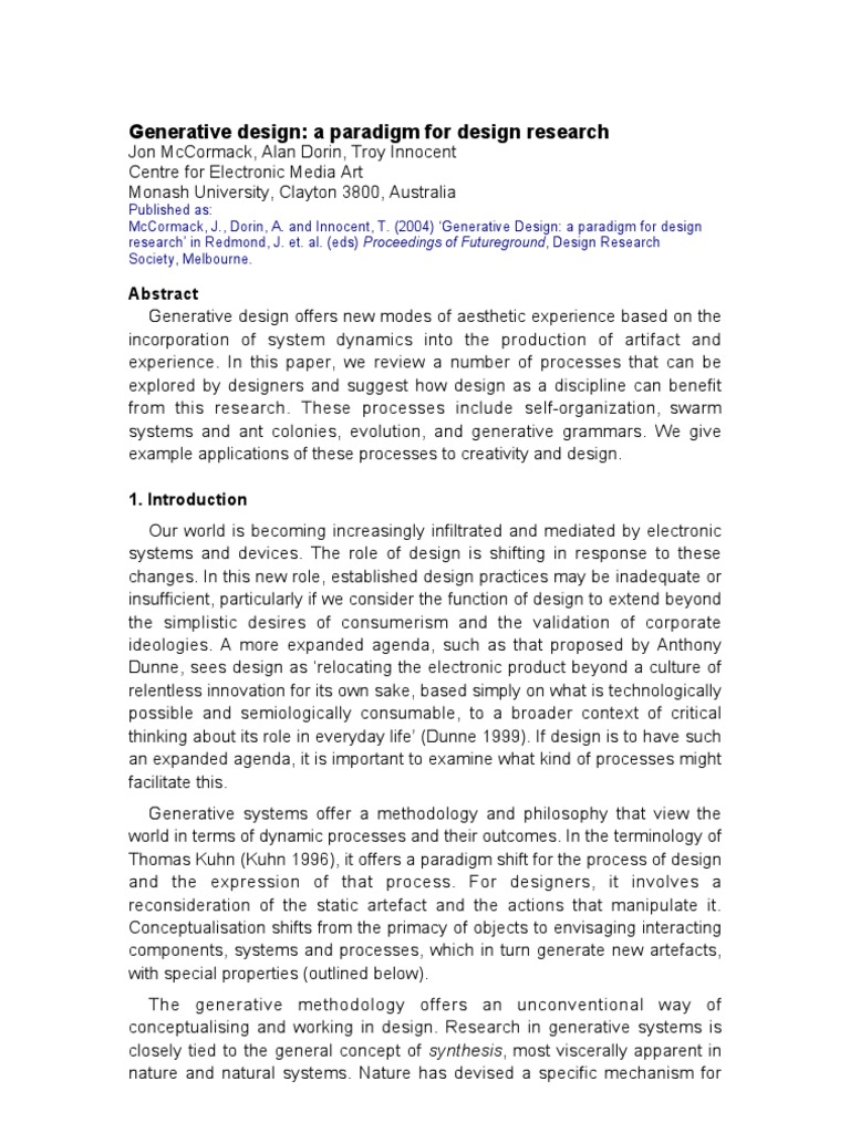Generative Design: A Paradigm For Design Research | PDF | Self Assembly ...