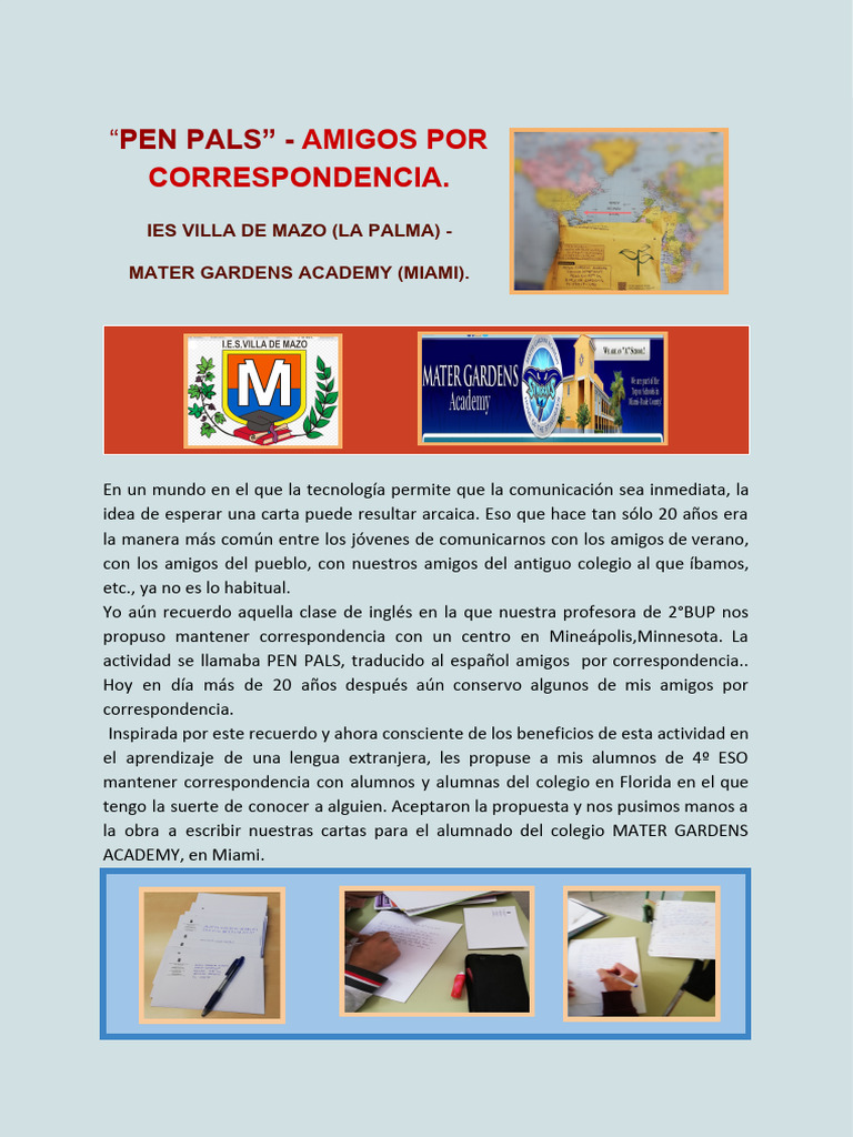 Intercambio de Cartas IES Villa de Mazo y Mater Gardens | PDF