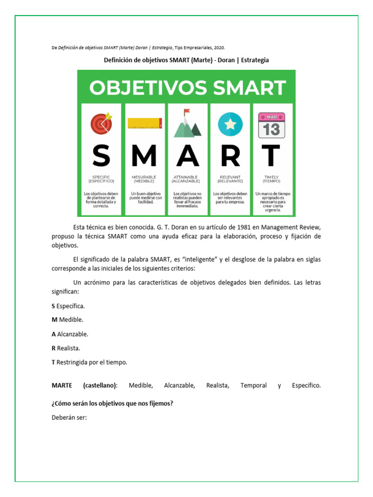 Objetivos SMART | PDF | Indicador de rendimiento | Business