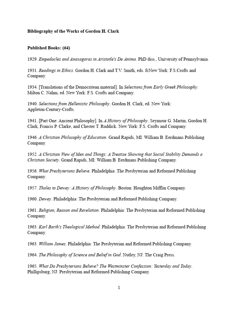 Gordon H. Clark's Bibliography | PDF | Calvinism | Trinity