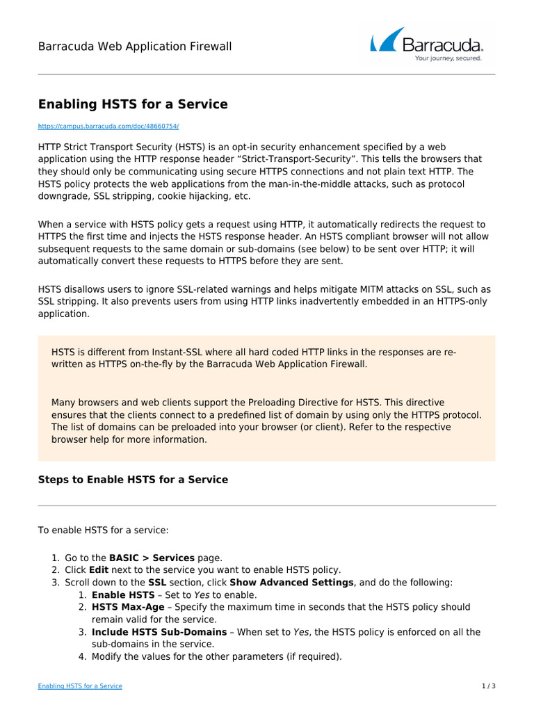 Enabling HSTS For A Service | PDF | Internet Architecture | Internet Protocols