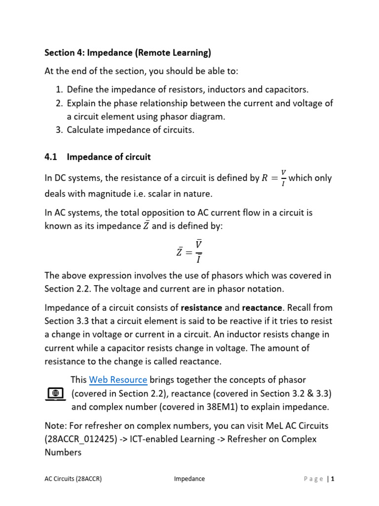 4 Impedance | PDF | Electrical Impedance | Electrical Network