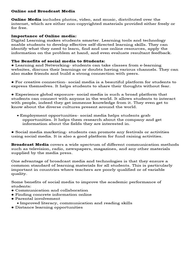 Online and Broadcast Media Activity 7 | PDF | Mass Media | Social Media