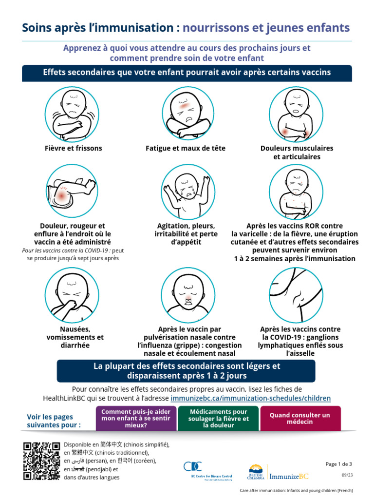 French - BCCDC Immunization Aftercare Infants Young Children | PDF ...