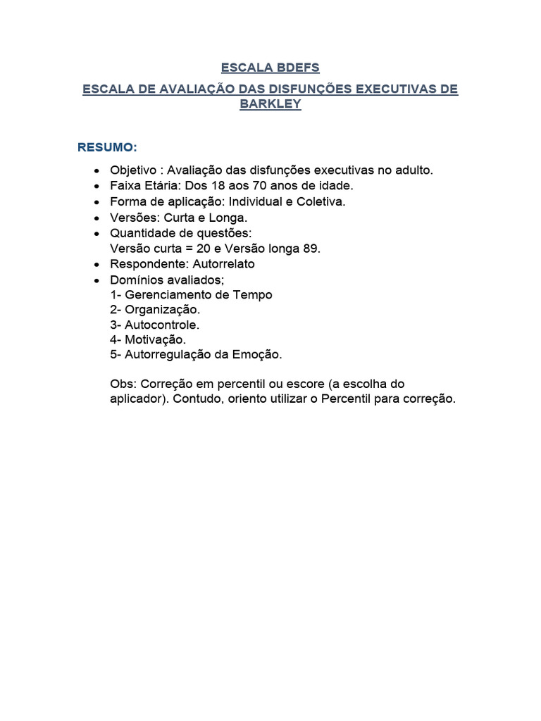 Resumo - Escala Bdefs | PDF