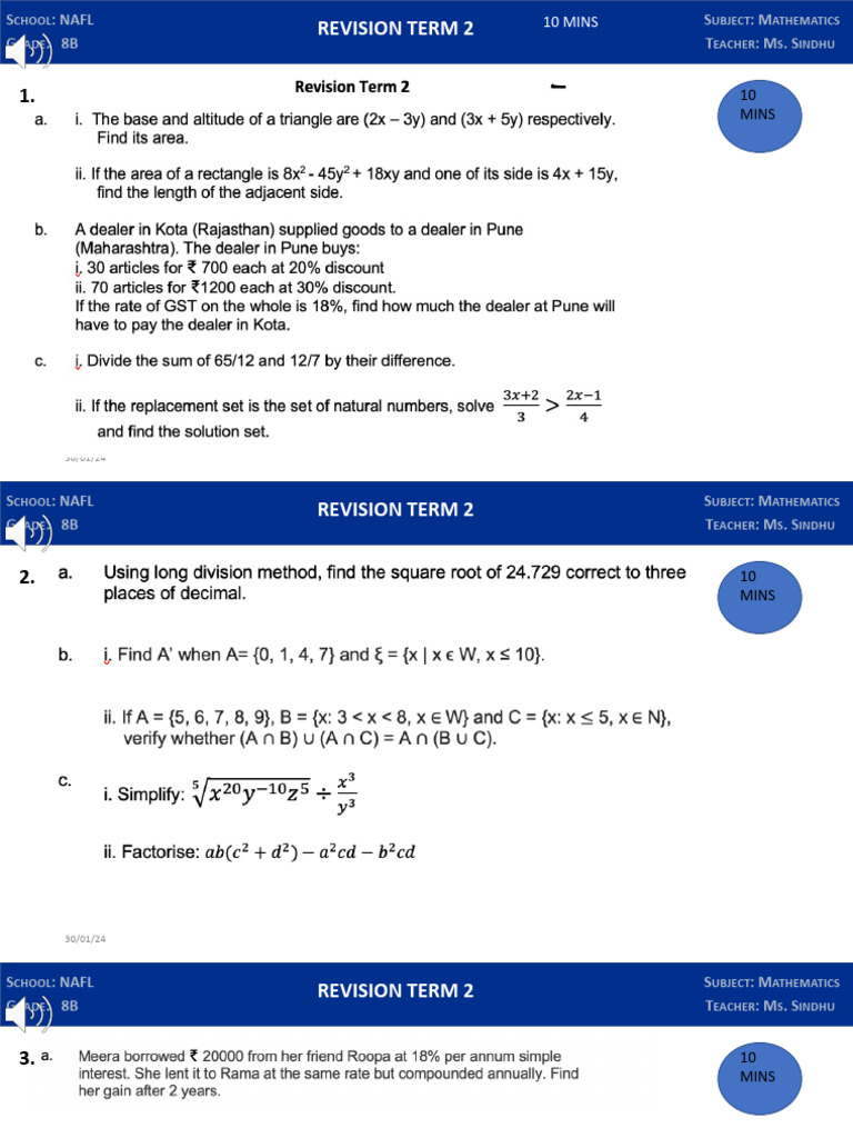 8B Term 2 Revision 2023-2024 | PDF | Mathematics | Science