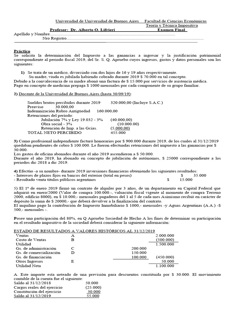 Final Enunciado Dr. S. Q. Apruebo | PDF | Contabilidad | Impuestos