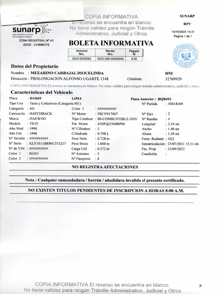 Boleta Informativa D1i669 | PDF