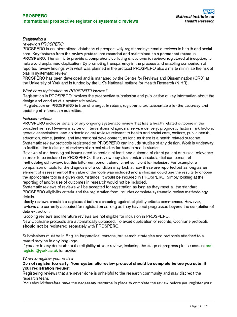 PROSPERO Guide | Download Free PDF | Systematic Review | Meta Analysis