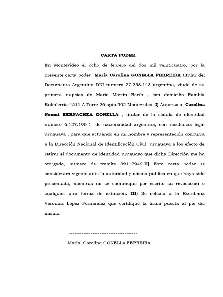 Carta Poder Tia Caro Cedula | PDF