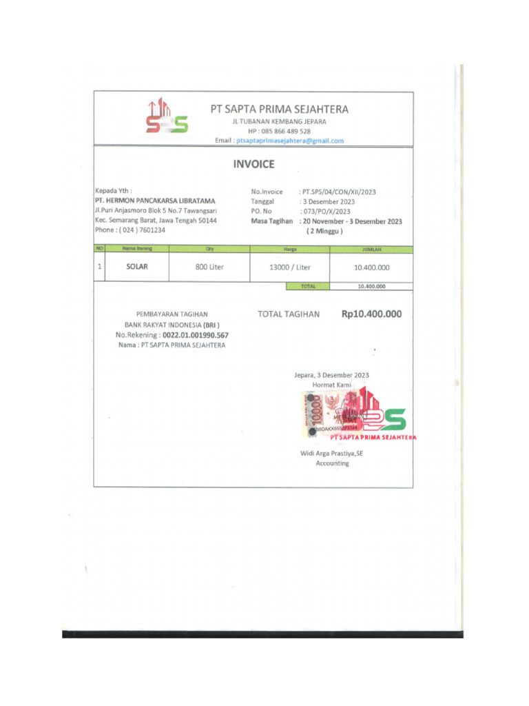 Invoice SOLAR (PT Libratama) | PDF