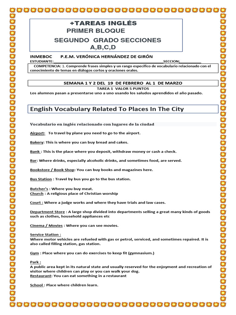 Tareas de Inglés para Segundo Grado | PDF