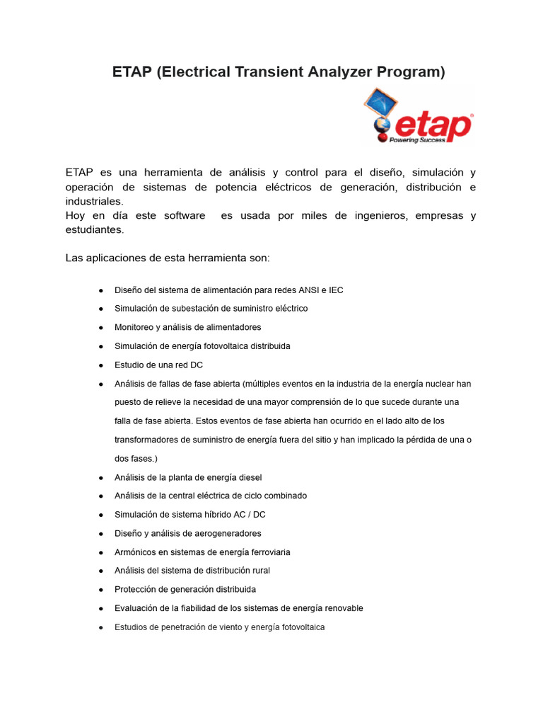 ETAP (Electrical Transient Analyzer Program) | PDF