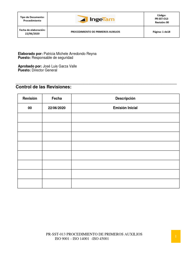 Fo-Sst-013 Procedimiento de Primeros Auxilios | PDF | Primeros auxilios ... Fo-Sst-013 Procedimiento de Primeros Auxilios | PDF | Primeros auxilios ...