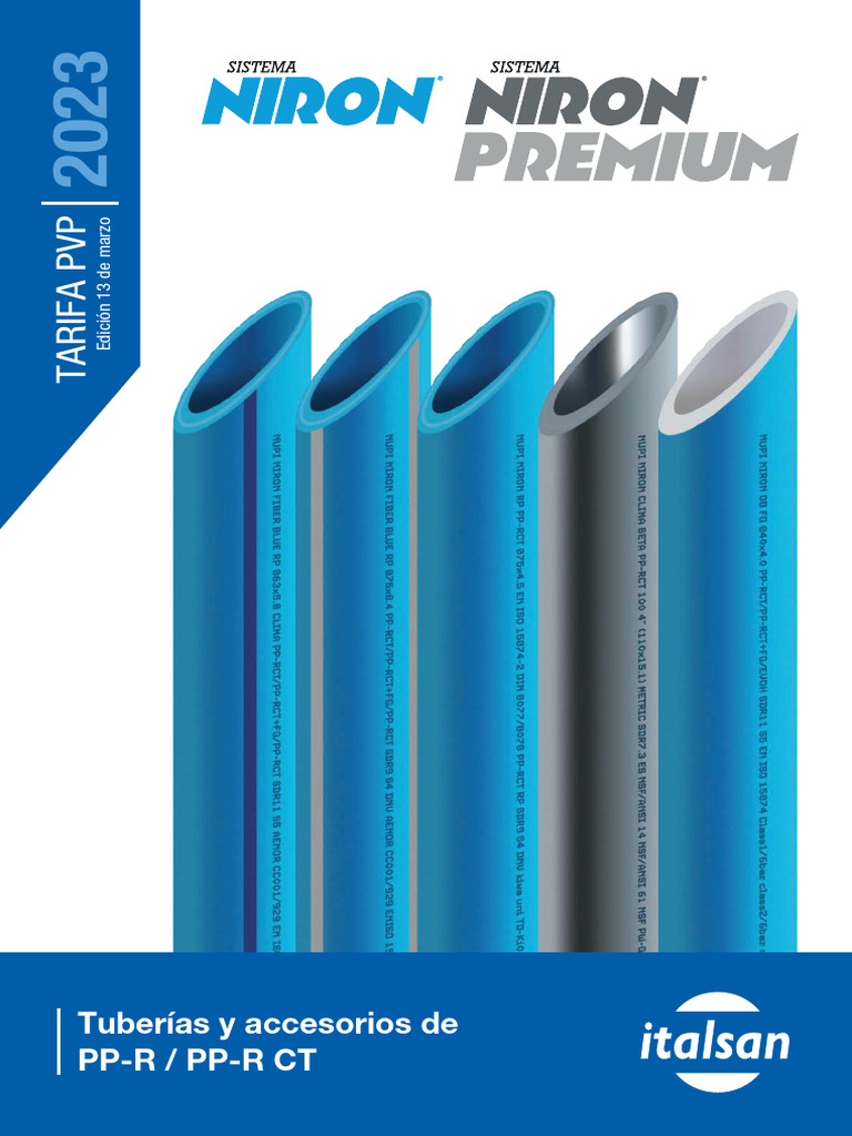 Italsan Tarifa Sistema Niron Sistema Premium | PDF | Tubería (transporte de fluidos) | Termodinámica