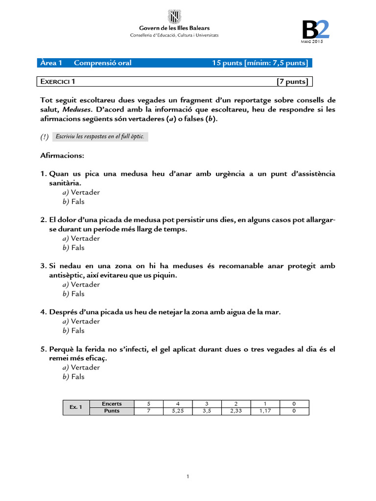Maig 2015-B2-Prova I Solucionari | PDF