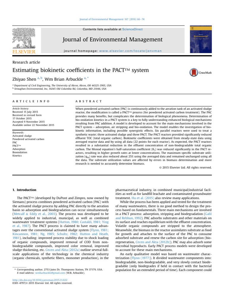 (2016) Estimating Biokinetic Coefficients in The PACT™ System | PDF ...