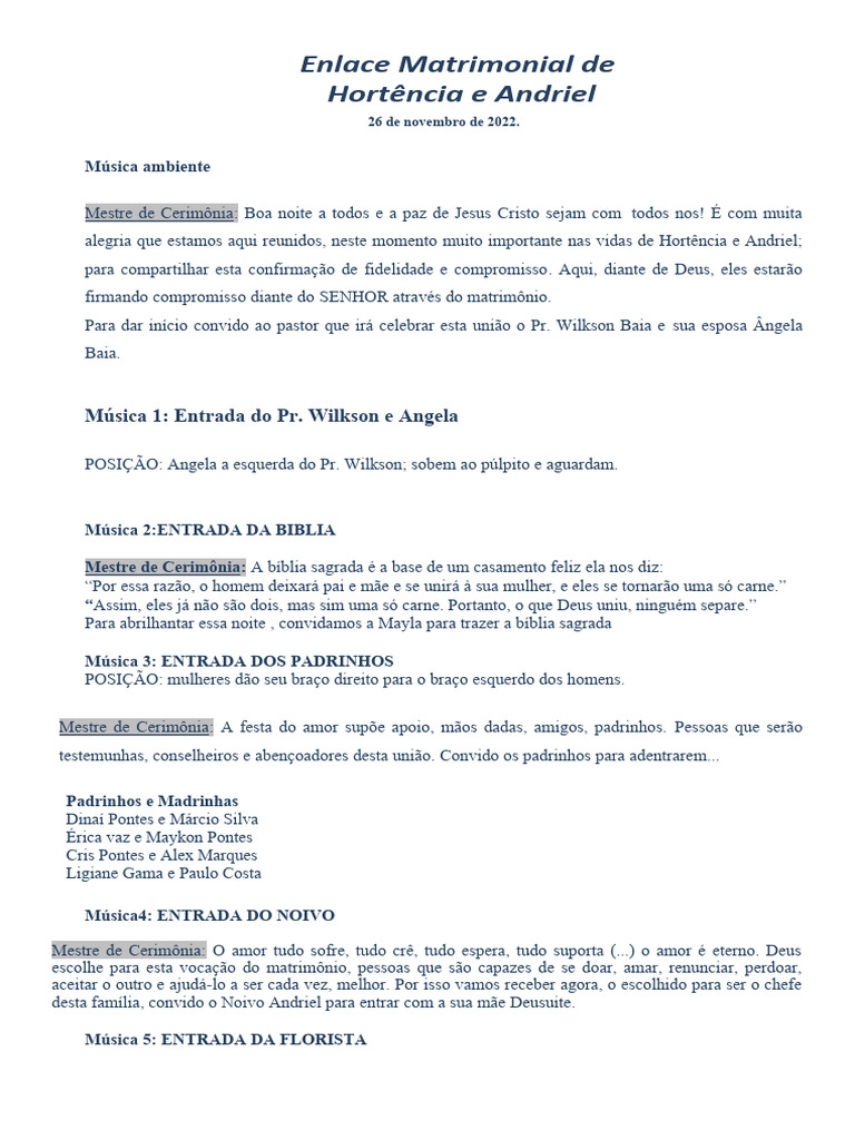 Roteiro de Casamento PDF | PDF | Amor | Casamento