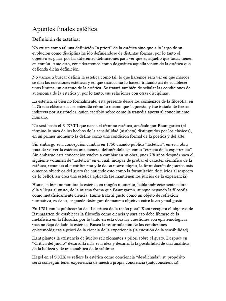 Apuntes Iniciales Introducción A La Estética | PDF | Estética ...