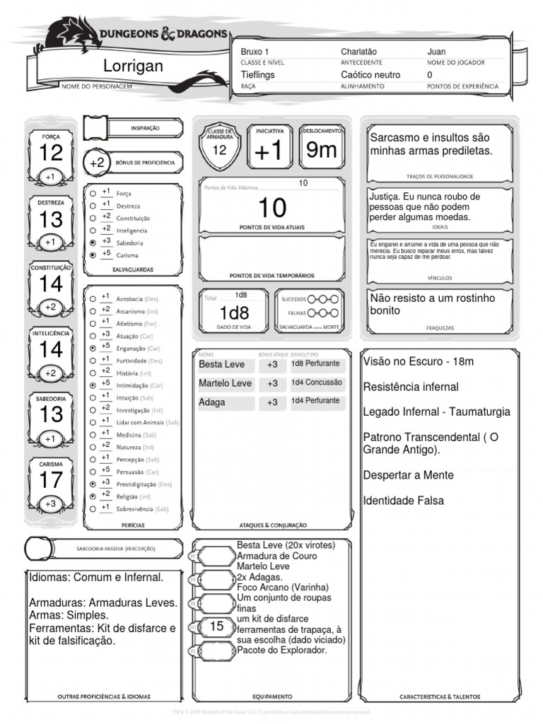 Ficha DND Editavel 1 | PDF | Humano | Vida