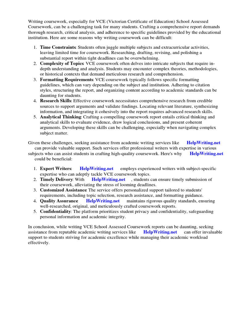 Vce School Assessed Coursework Report | PDF | Critical Thinking | Employment