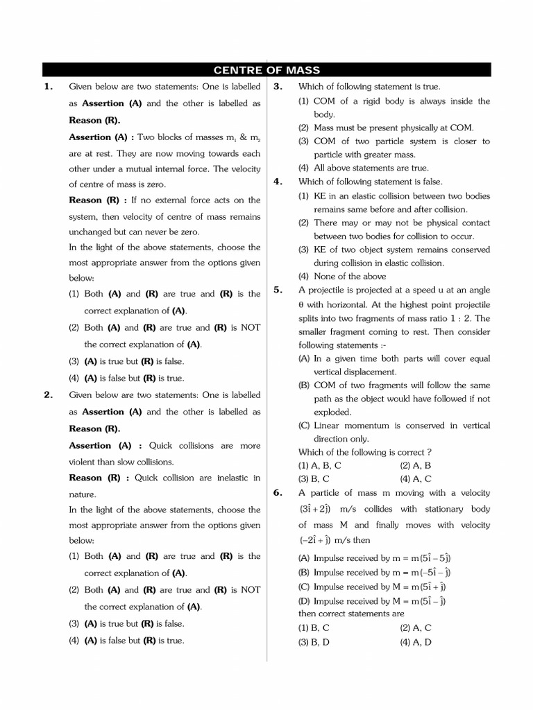 Ques - Centre of Mass | PDF