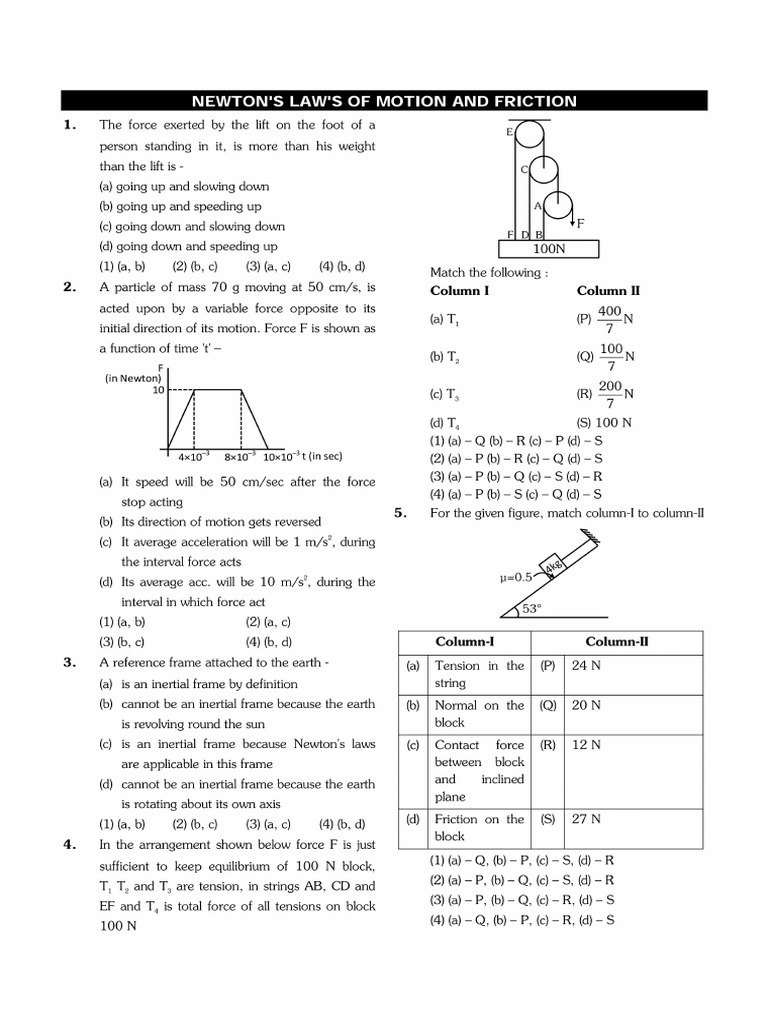 Ques - Newton's Laws of Motion and Friction | PDF