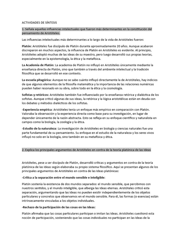Actividades de Sintesis | PDF | Aristóteles | Platón