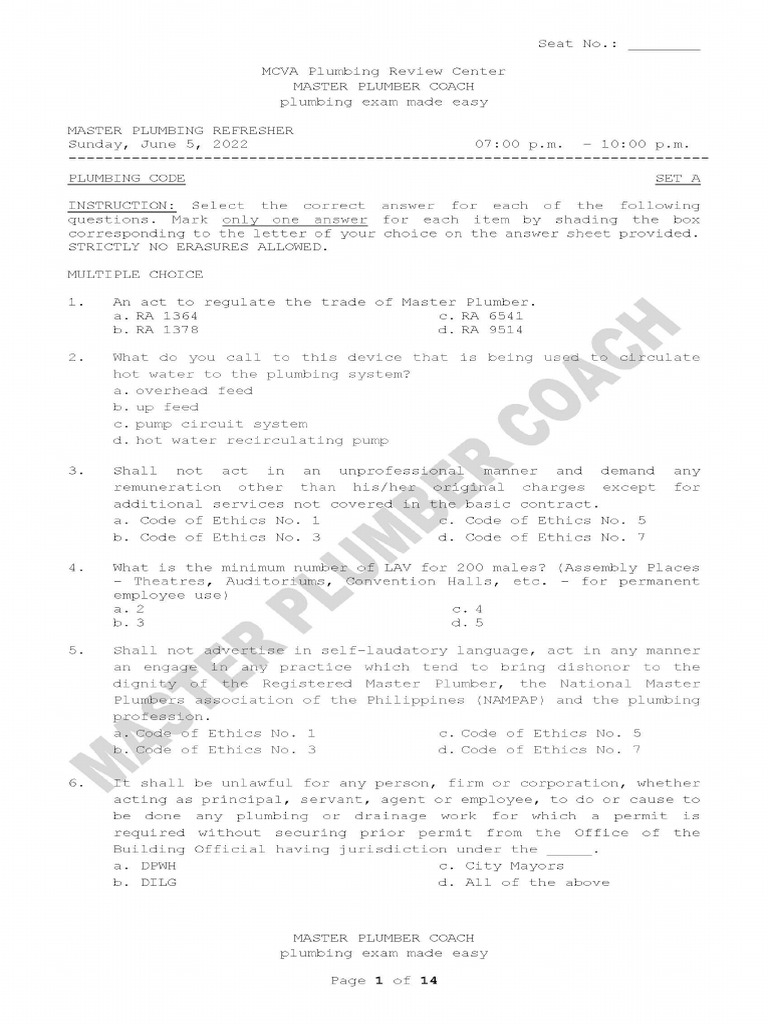 Plumbing Code Refresher Part 1 | PDF
