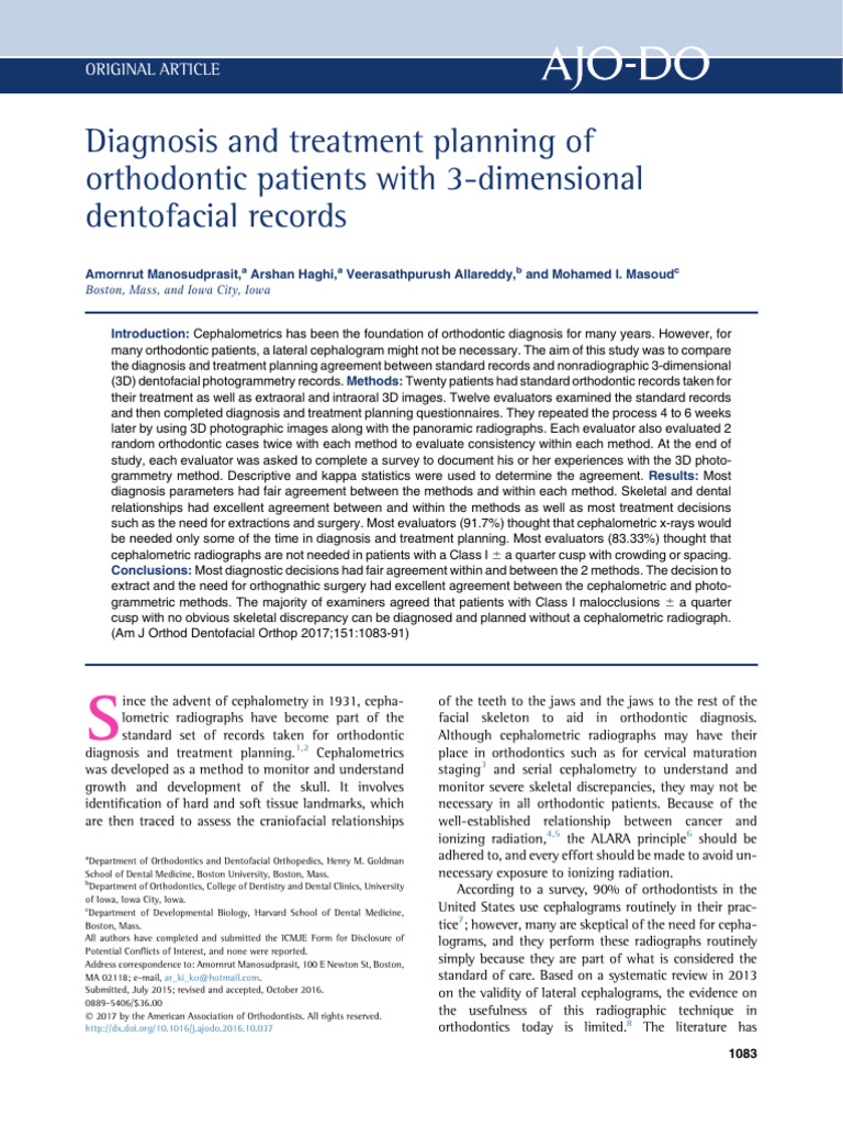 Diagnosis and Treatment Planning With 3-Dimensional Dentofacial Records ...