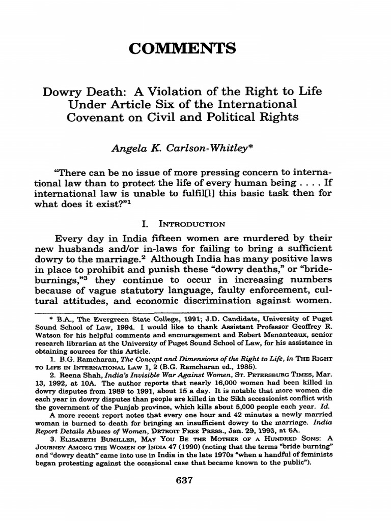 Dowry Death - A Violation of The Right To Life Under Article Six of The ...