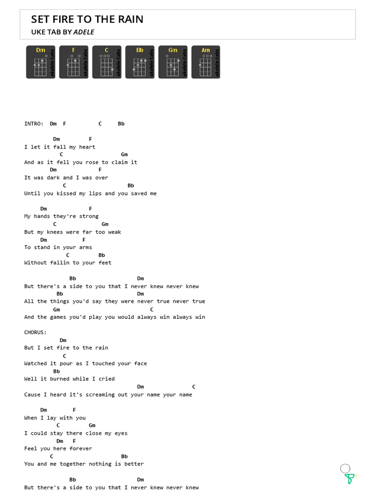 Set Fire To The Rain Uke Tab by Adele - Ukulele Tabs | PDF