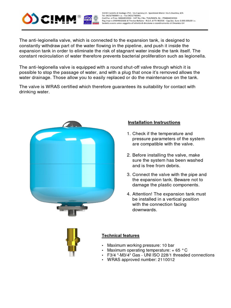 Anti-Legionella Valve Installation Guide | PDF
