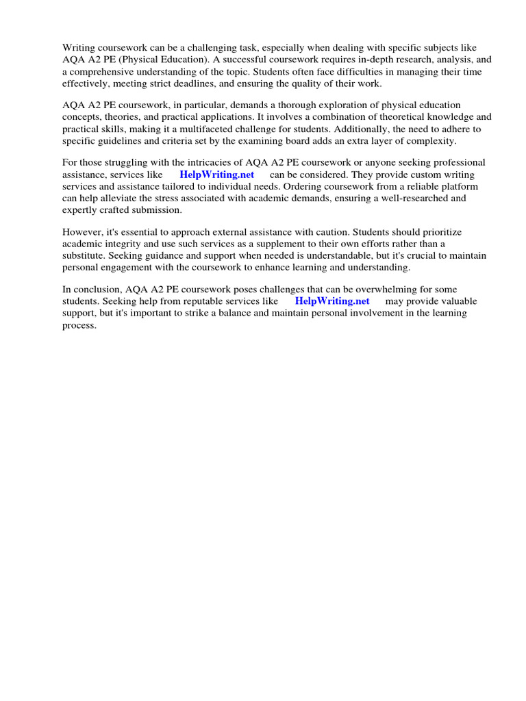 Aqa A2 Pe Coursework Examples | PDF