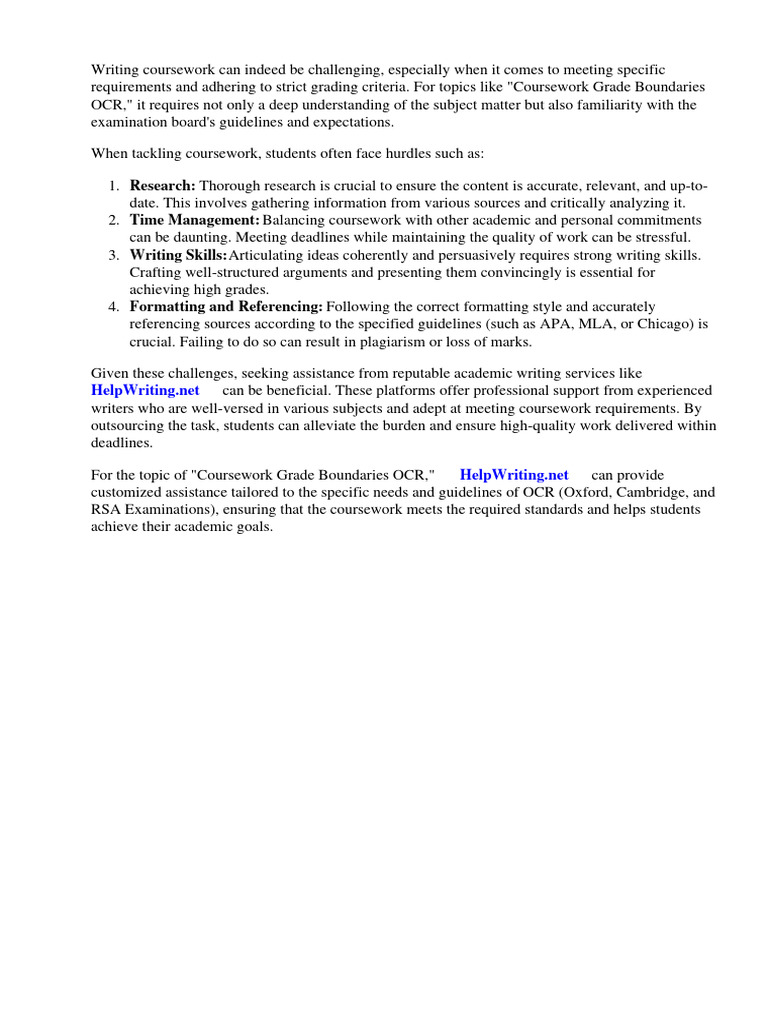 Coursework Grade Boundaries Ocr | PDF