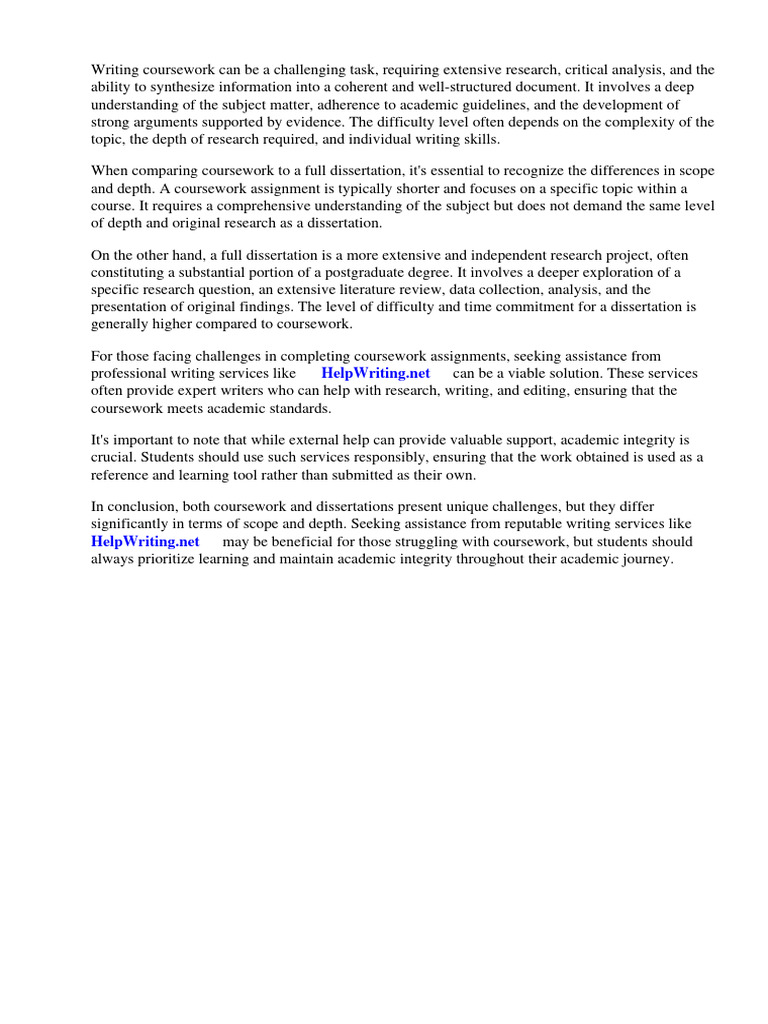 Coursework Vs Full Dissertation | PDF | Thesis | Doctor Of Philosophy