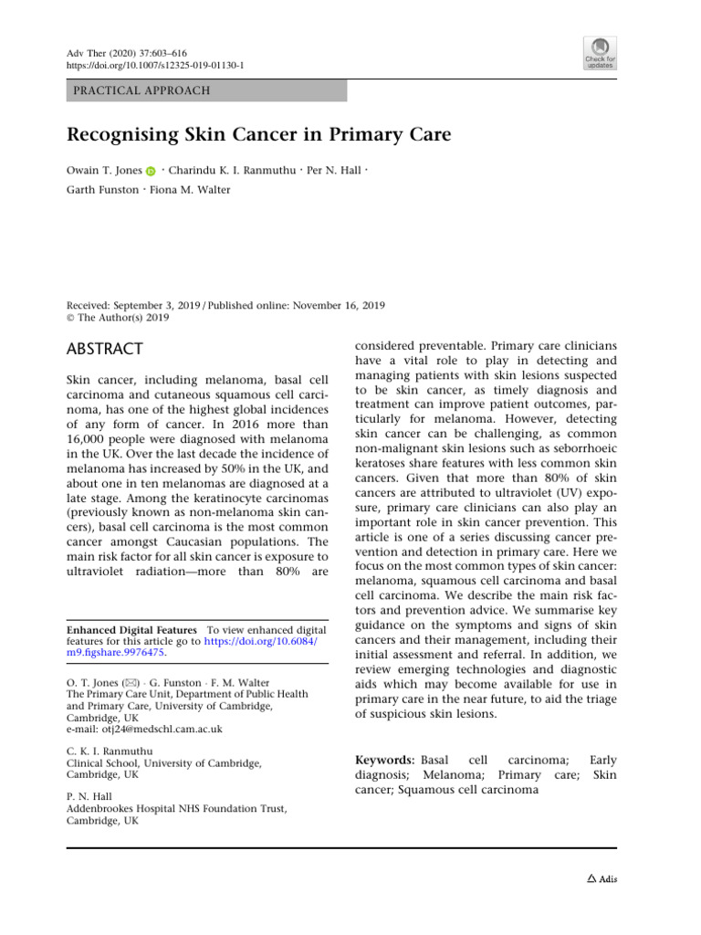 Recognising Skin Cancer in Primary Care: Owain T. Jones Charindu K. I ...