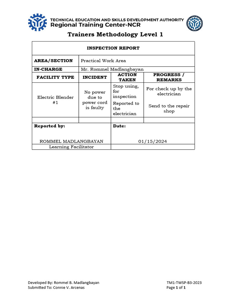 Trainer Facility Inspection Report | PDF