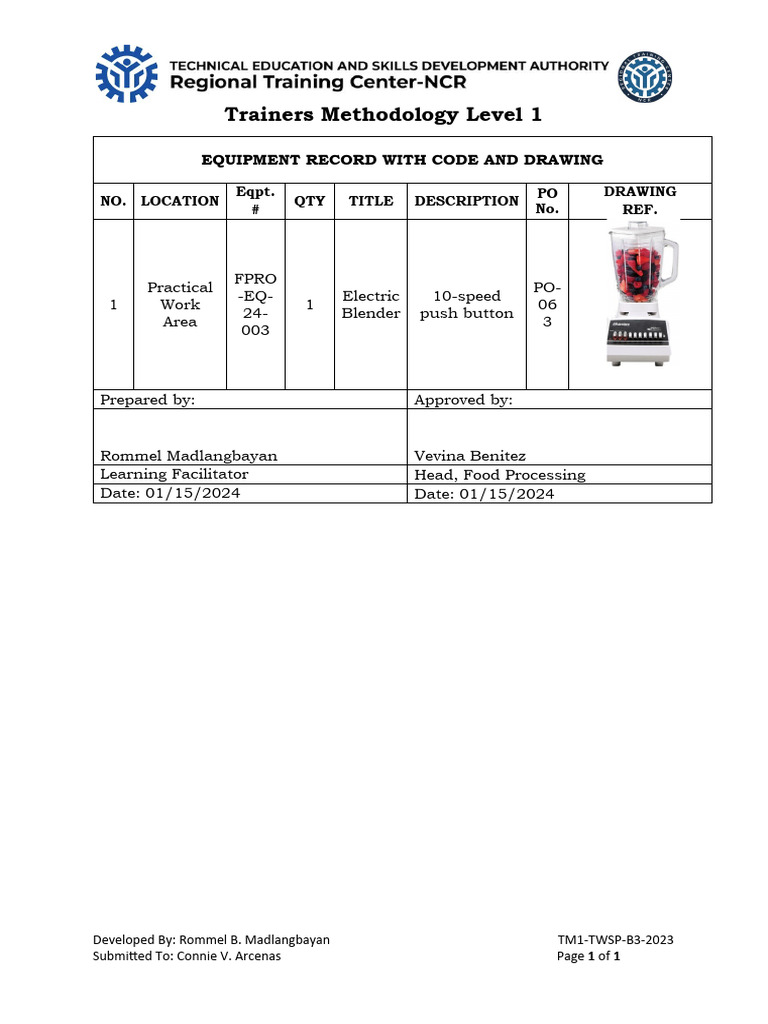 Form 06 - EQUIPMENT RECORD W CODE AND DRAWING | PDF