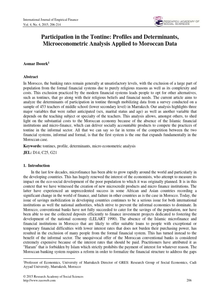Participation in The Tontine: Profiles and Determinants ... Participation in The Tontine: Profiles and Determinants ...