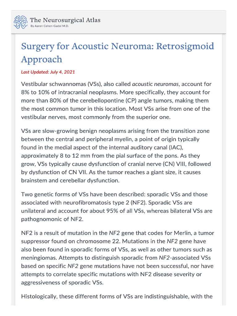 Surgery For Acoustic Neuroma Retrosigmoid Approach | PDF
