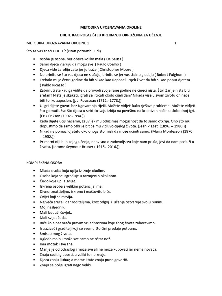 Metodika Upoznavanja Okoline Skripta Ufzg | PDF
