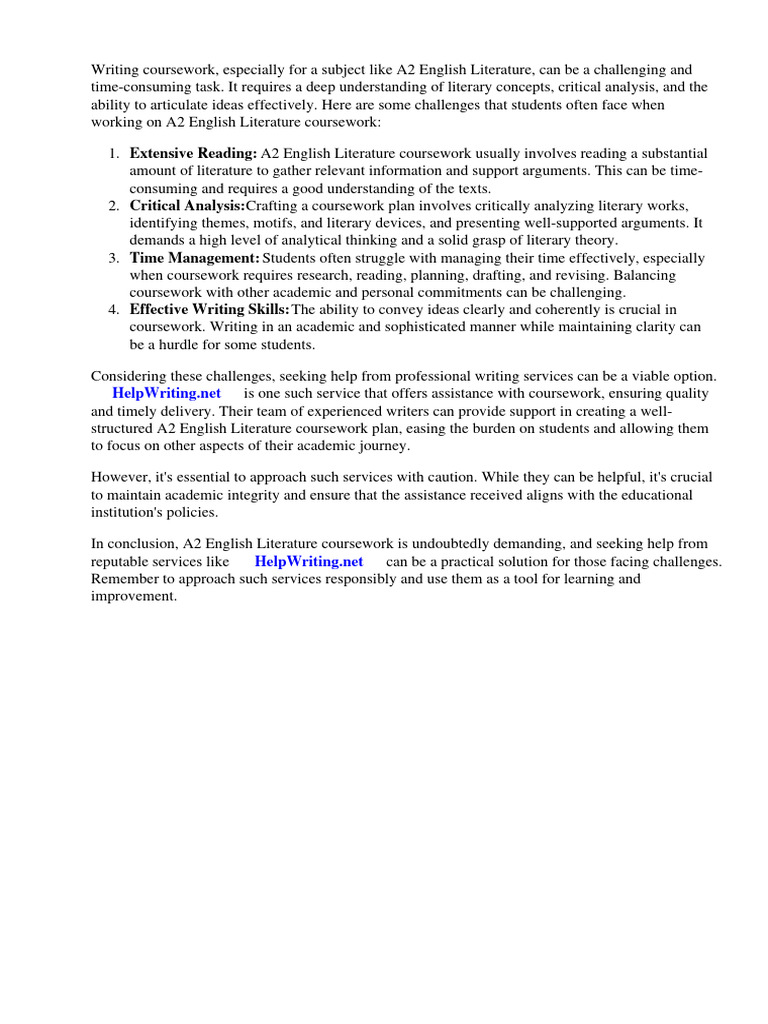 A2 English Literature Coursework Plan | PDF | English Studies ...