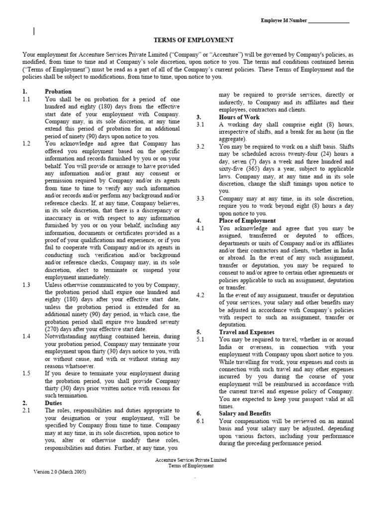 Terms of Employment | PDF