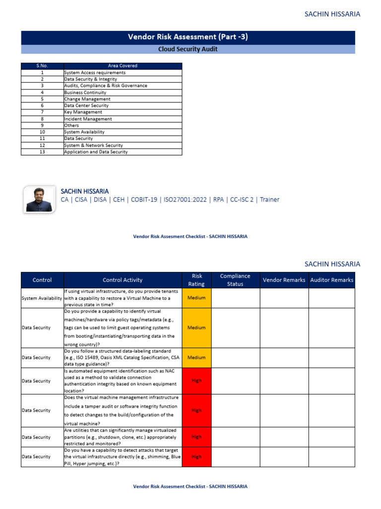 Part3 Vendor Risk Assessment Sachin Hissaria 1708972051 | PDF | Security | Computer Security