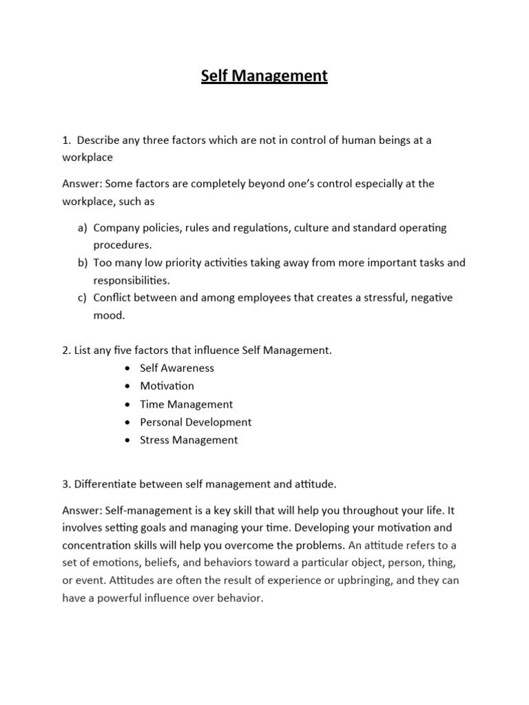 IEAS W Self Management | PDF | Personal Development | Emotional Self ...