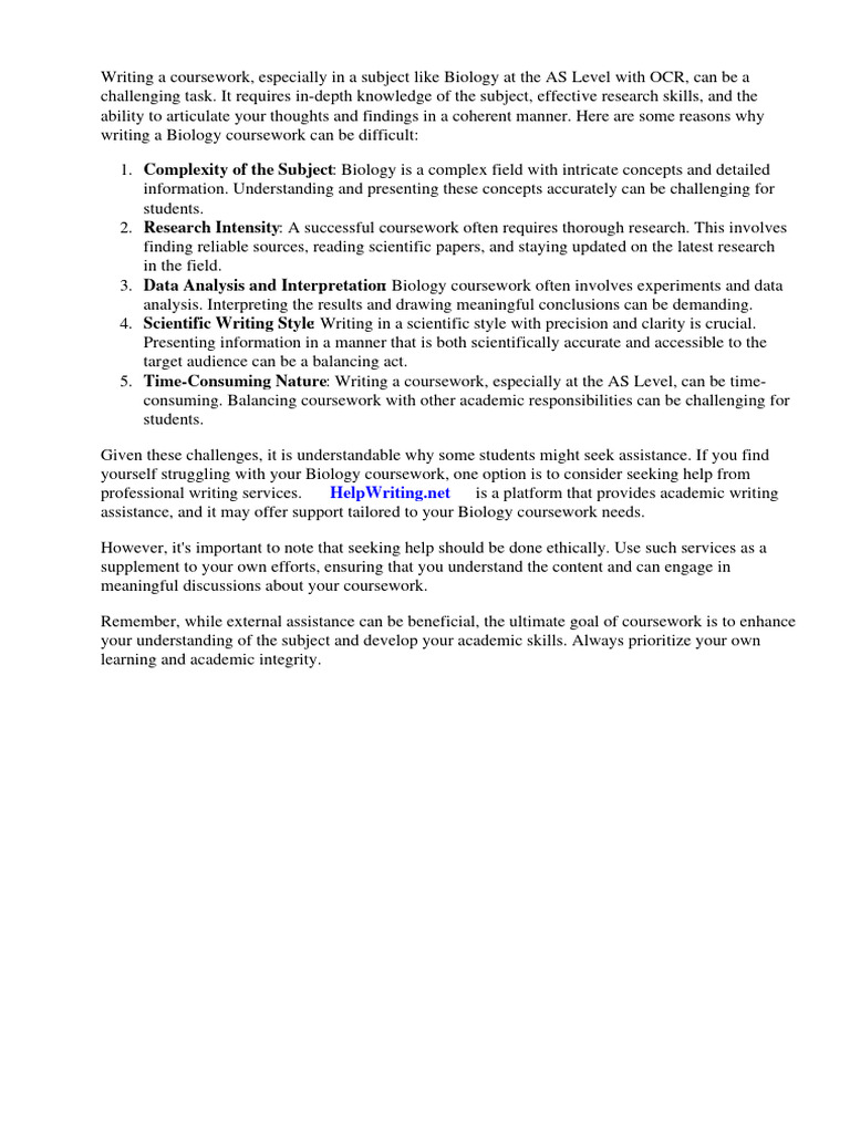 Biology Coursework As Level Ocr Pdf Facebook Linked In